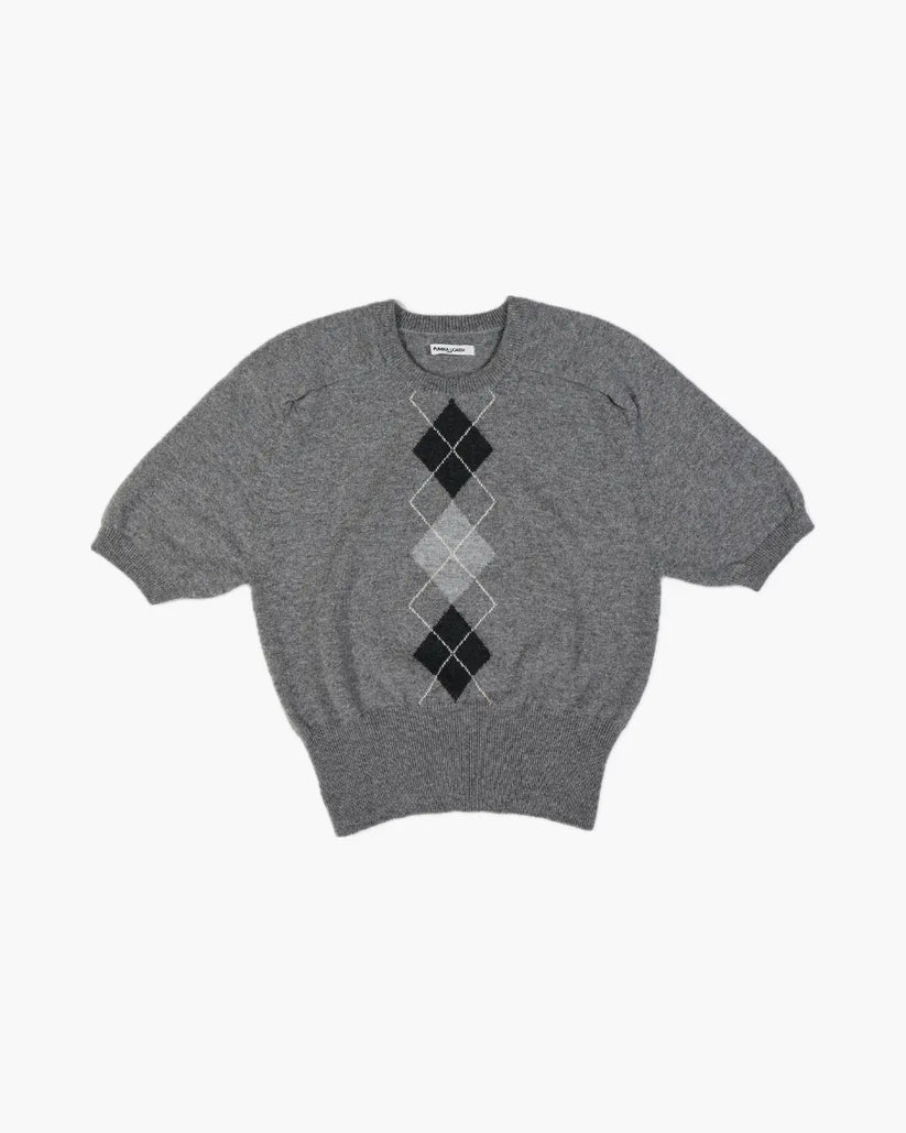 FUMIKA UCHIDA / CASHMERE ARGYLE SWEATER_SHORT SLEEVE / GREY - 601 ...
